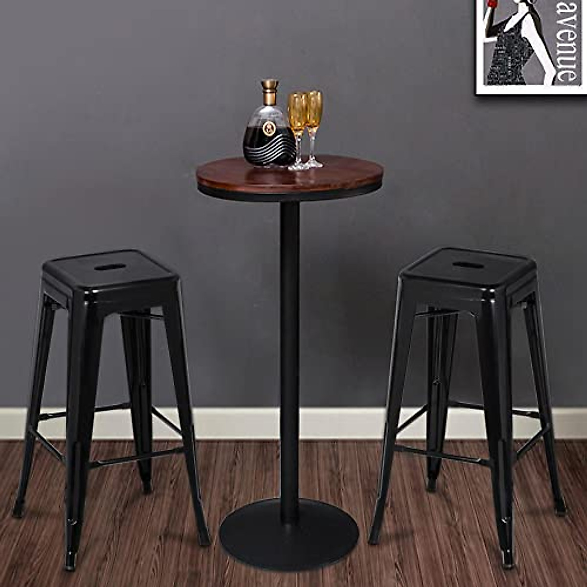 Yaheetech 30'' Metal Bar Stools Set of 4 High Backless Barstool Stackable Bar/Counter Height Bar Stools Metal Bar Chairs, Black