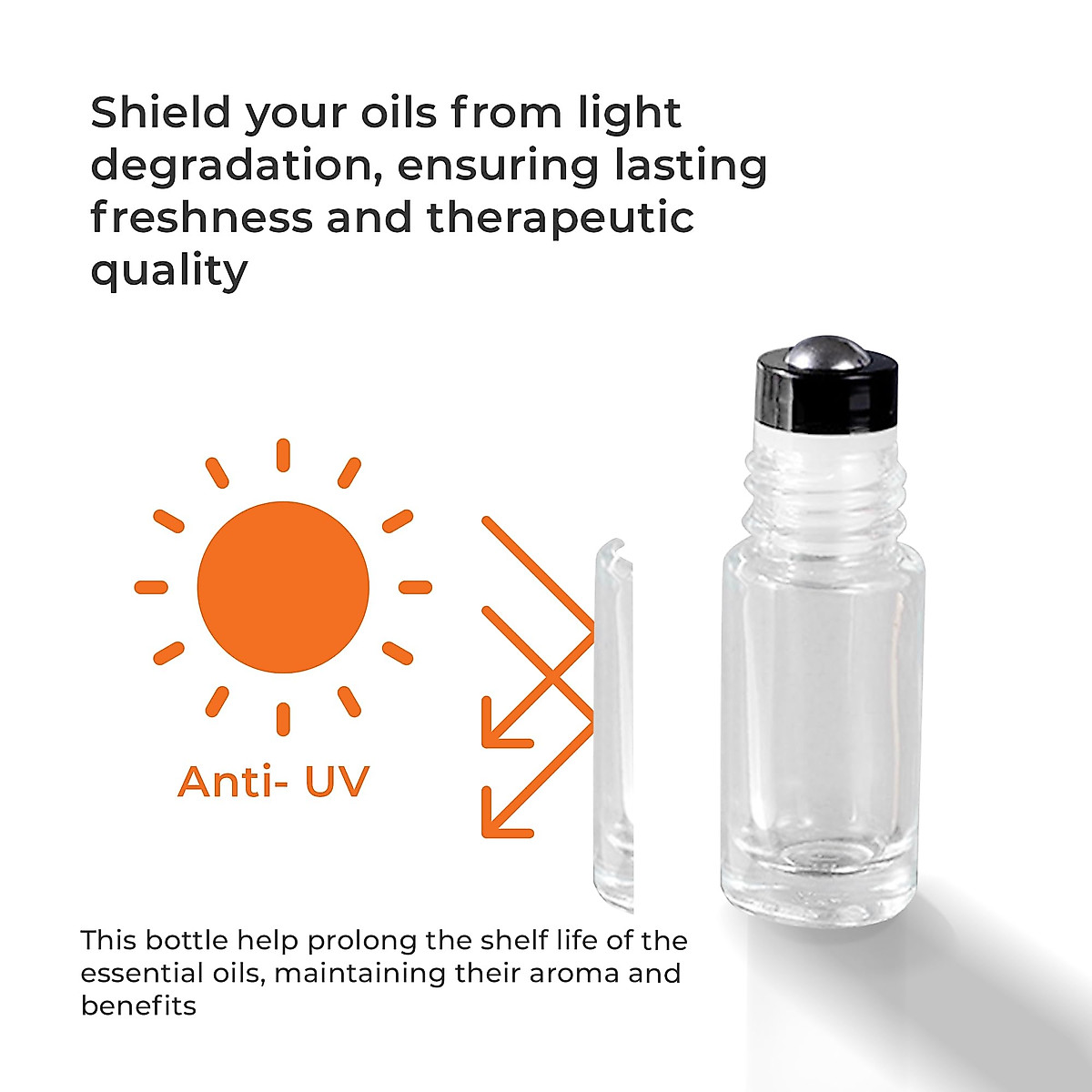 Your Oil Tools 10 Pack Essential Oil Roller Bottles, 5ml Empty Clear Glass Roll-on with Leak Guard Stainless Steel Roller Balls & Black Caps for oils and perfume