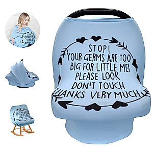 Baby Nursing Cover,Baby Car Seat Canopy,No Touch Sign Infant Stroller Cover Breastfeeding Cover (Blue)
