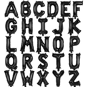 26 Pcs Black Letter Balloons,16 Inch Foil Alphabet Letter Balloons,Letter A-Z Balloons Banner Custom Phrase Balloons for Birthday Party Wedding Anniversary Decoration (Black)