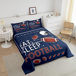 Feelyou Rugby Comforter Set Twin Size Football Field Coverlet Set for Kids Boys Girls Decor Ball Games Comforter Microfiber Navy Blue Quilt Set Bedroom Bedclothes
