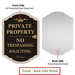 Private Property Sign No Trespassing Sign, No Soliciting Signs, CCTV IP Camera Video Surveillance Warning Metal Signs, 14 x 10 Inches Rust Free Aluminum Metal Sign, 1 Pack