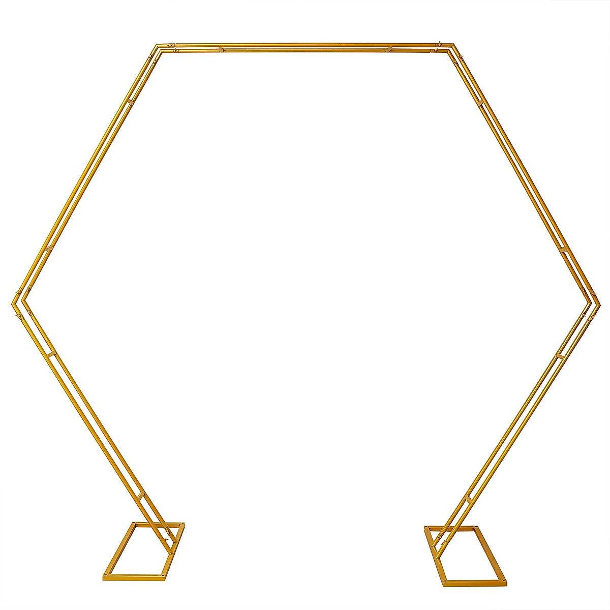 PIAOCAIYIN Hexagon Wedding Arch, 2.2m Metal Frame Backdrop Stand, Gold Backdrop Stand, Garden Arbors for Wedding, Hexagon Arch Display Rack for Party Decorations -Base Size 21.65 * 9.84inch