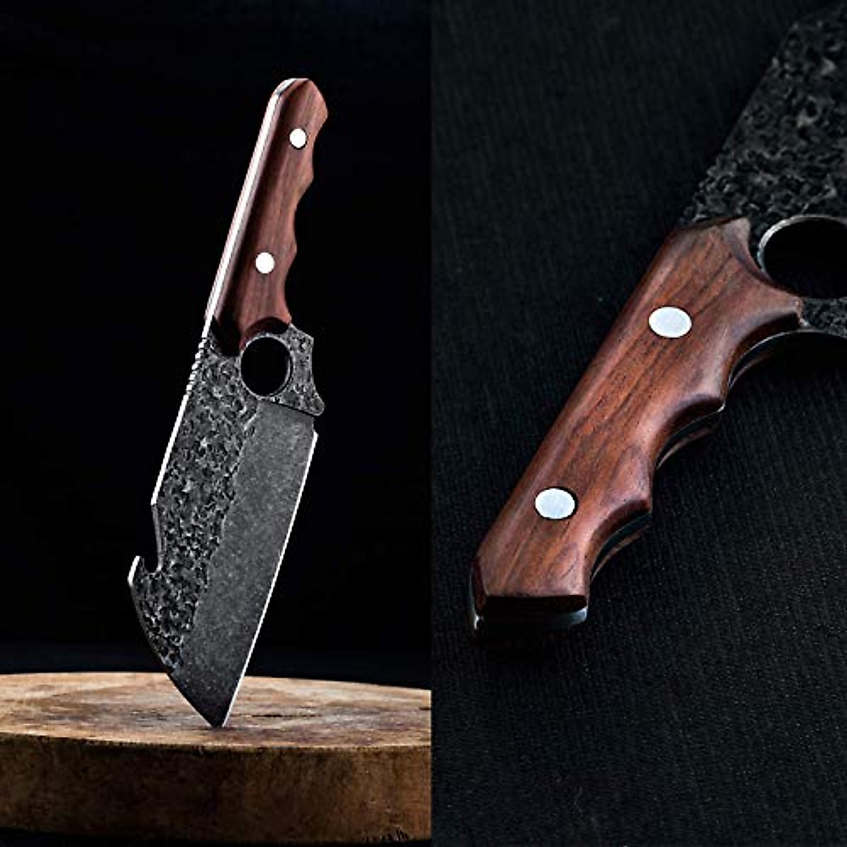 Purple Dragon Boning Knife Hand Forged Chef Knife with Leather Sheath Gift Box Bottle Opener Design Sharp Meat Butcher Cleaver Kitchen Knife for Kitchen Outdoor BBQ Camping