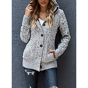 Sidefeel Women's Cardigan Hooded Fleece Lined Jackets Winter Cable Knit Sweater Coat Large Grey