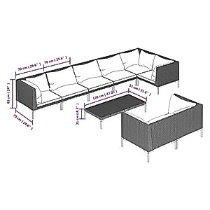 KTHLBRH 9 Piece Patio Lounge Set with Cushions Poly Rattan Dark Gray,Outdoor Patio furnature,Outdoor Furniture,Patio Set,Balcony Furniture,for Patio,Garden,Poolside,Backyard