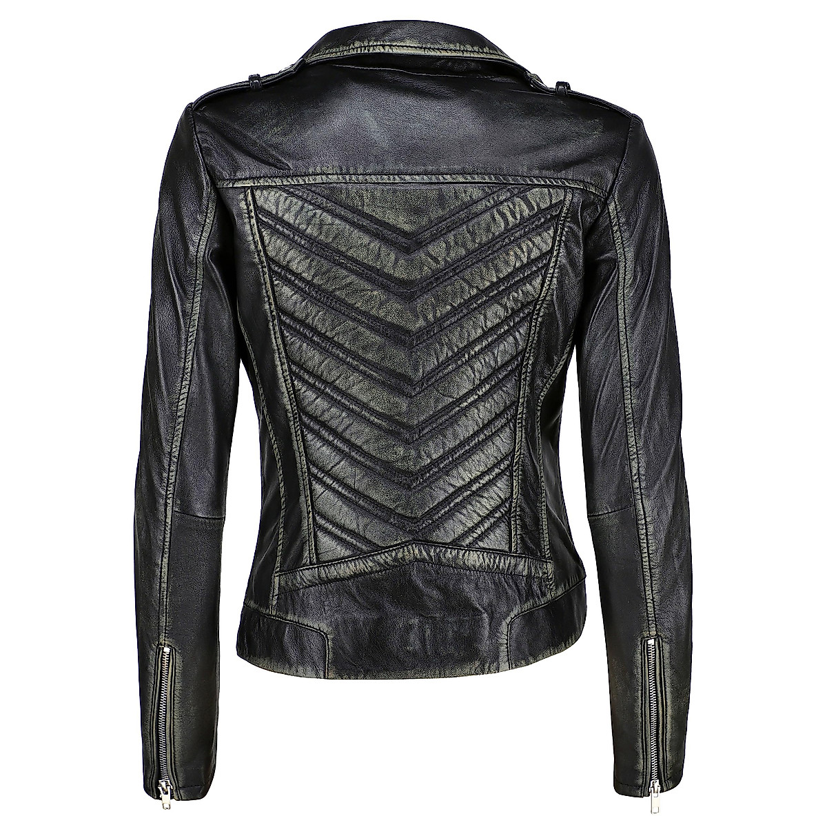 Jild Biker Style Vintage Leather Jacket Women - Casual Fashion Motorcycle Zip-Up Lightweight Coat Collar Women Leather Jacket (Distressed-M)