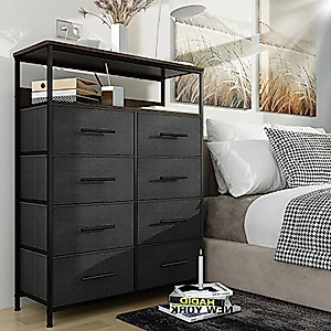 WARM&LOVE 8 Drawer Dresser with 2-Layer Shelf, Chest of Drawers for Bedroom, Closet, Fabric Storage Tower Organizer with Sturdy Metal Frame, Wooden Top, Fabric Dresser for Bedroom