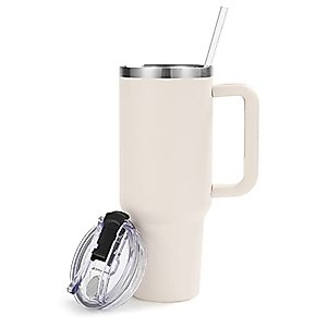SOOZELEN 40oz Tumbler with Handle & Straw Lid, Insulated Travel Mug, Double Walled Keeps Drinks Cold & Heat for Long Time（Rose Quartz）