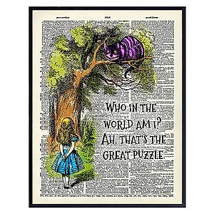 Alice in Wonderland Quotes Wall Art 11x14 - Retro Vintage Poster Print for Nursery, Baby, Kids Room - Inspirational Gift - positive affirmation, Motivational Sayings - Decorations for Girl, Boy