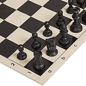 Yellow Mountain Imports Regulation Tournament Roll-Up Staunton Chess Game Set (19.75-Inch) with Travel Bag, 2 Extra Queens, and Weighted Chessmen - Black