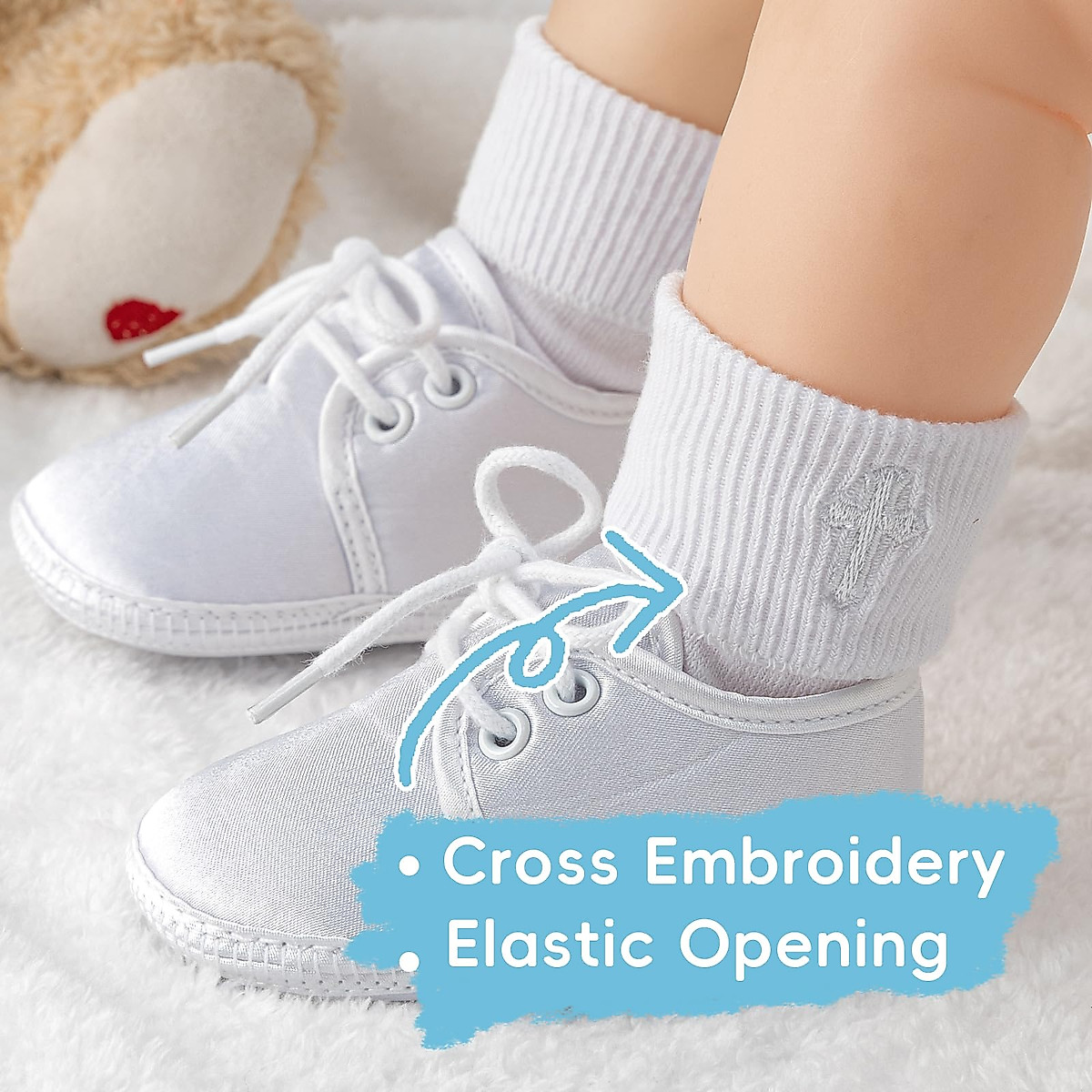 Booulfi Baby Boy's Christening Baptism Outfits Embroidered Cross White Bib and Socks Set 2 PCS