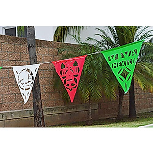 70 ft Long Mexican 42 Flags Pennant Banner. Banderines,Plastic Papel Picado for Fiesta Party Decorations Multicolor, Cinco de Mayo Celebrations