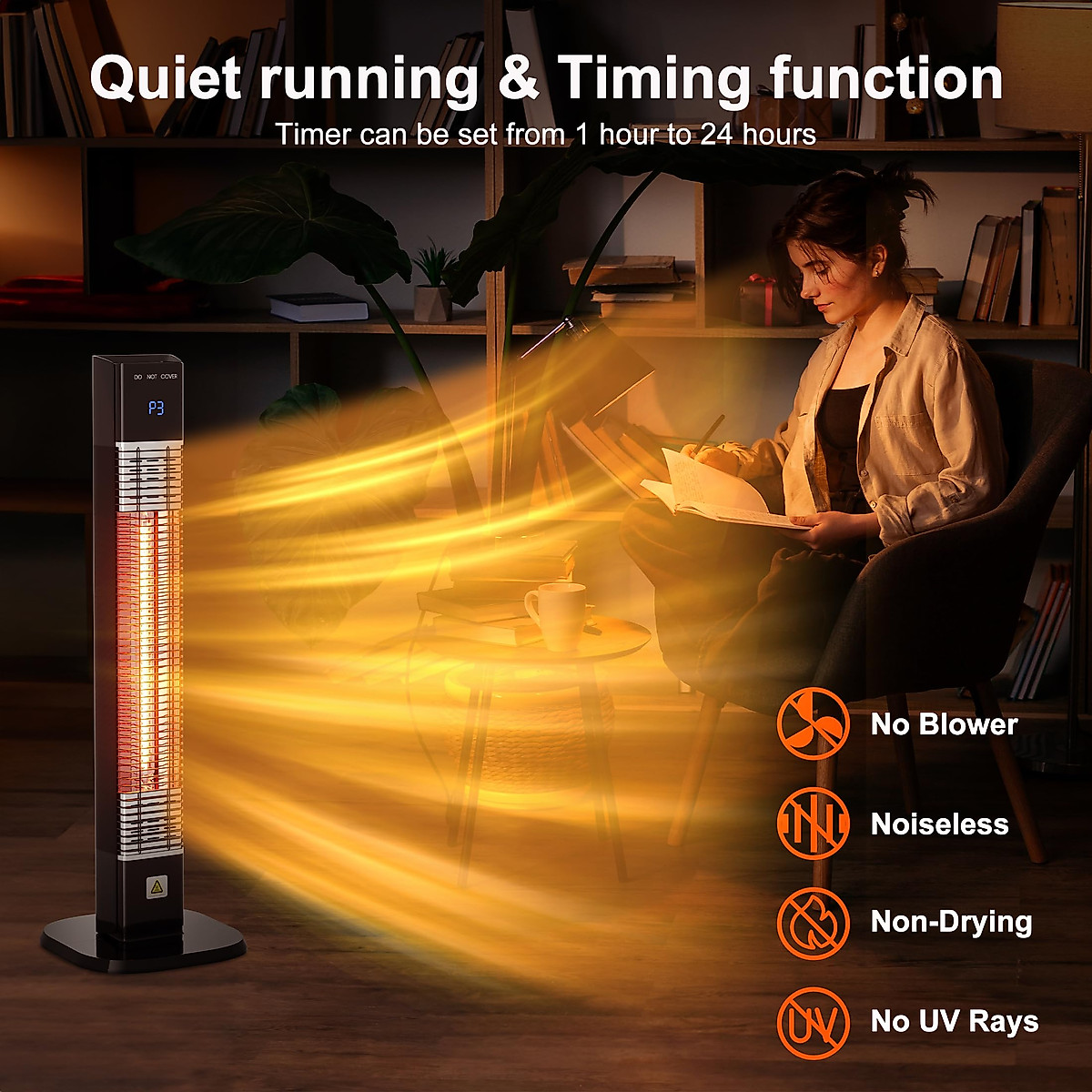 AKIRES Space Heater for Large Room,34IN Portable Electric Tower Heater with IP44 Waterproof,24H Timer,Remote,3 Heating Modes,Infrared Heater for Living Room Bedroom Office Bathroom Indoor Outdoor Use