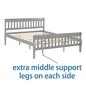 RIDFY Queen Platform Bed Frame with Headboard & Footboard, Wood Sleigh Bed Frame with Slats Support, No Box Spring Needed, Noise Free, Easy Assembly (Gray)