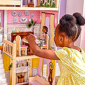 KidKraft Charlotte Classic Wooden Dollhouse with EZ Kraft Assembly™, 14-Piece Accessory Set, for 12-Inch Dolls, Gift for Ages 3+