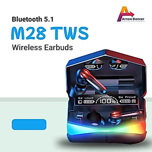 M28 Wireless Earbuds TWS Bluetooth 5.1 Gaming Monster Earphones Touch Control Headphones Microphone Mirror Screen Mini LED Display - Excellent Sound Ensure Fast & Stable Connection Waterproof | AD