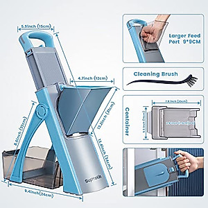 Upgrade Safe Mandoline Slicer, Bigger Entrance SupMaKin Vegetable Potato Slicer Chopper, Adjustable Thickness Multi Mandolin, Julienne + Dicer Kitchen Must Haves (Blue)