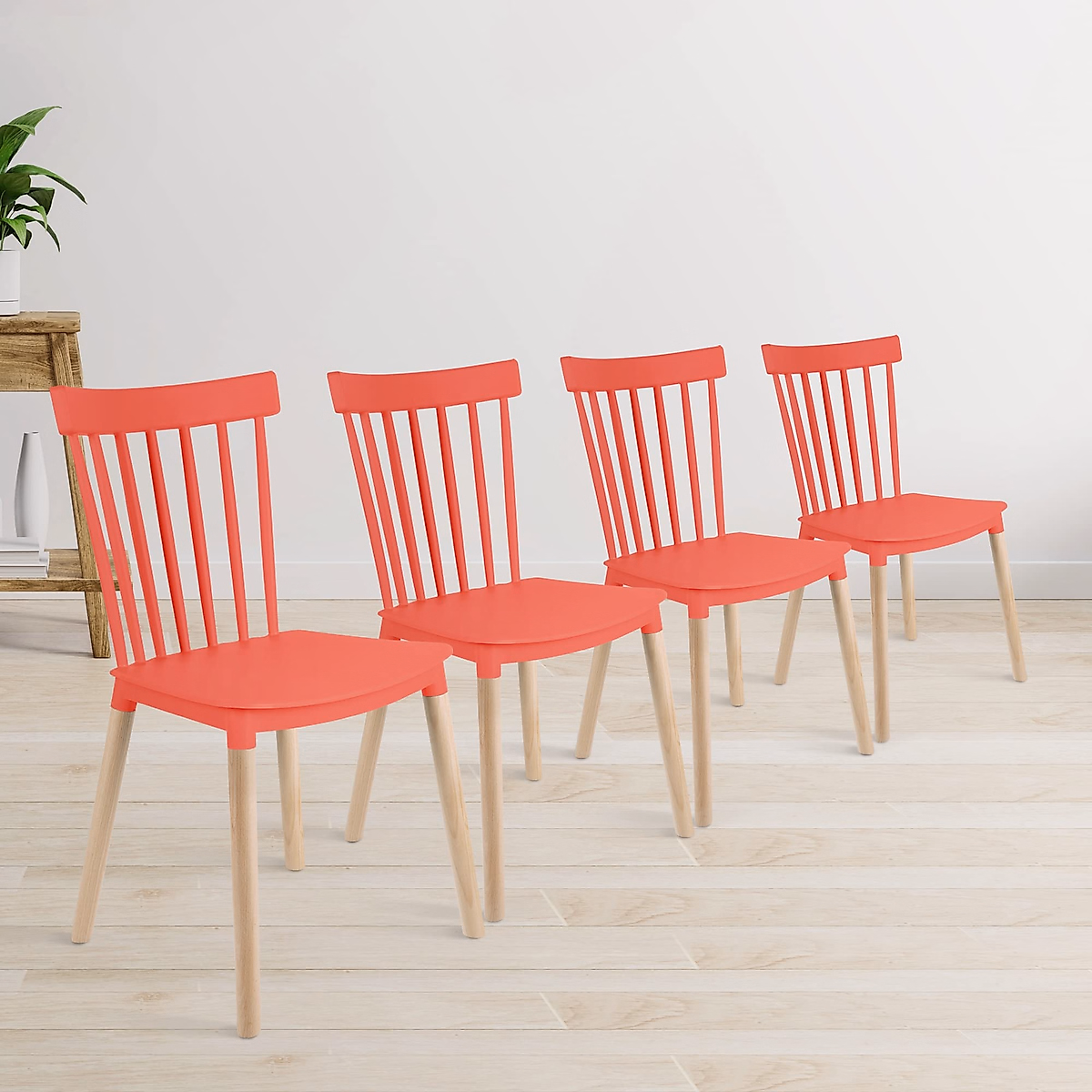 Simpol Home DSW Armless Modern Plastic Dining Chairs with Wood Legs for Living, Bedroom, Kitchen, Dining,Lounge Waiting Room, Restaurants, Cafes