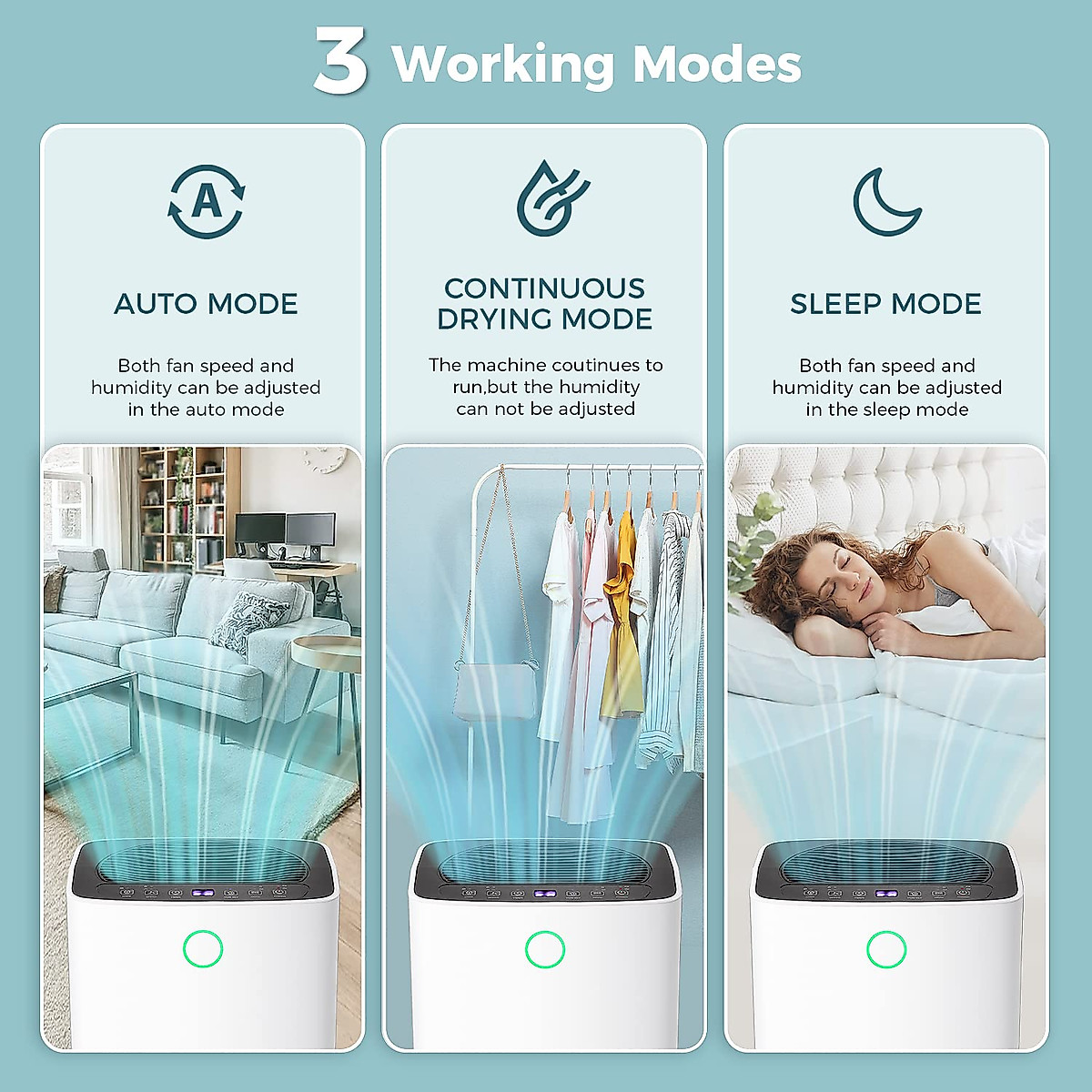 ZAFRO Dehumidifier for Bathroom & Basement & Bedroom & Room with Drain Hose, 1,500 Sq. Ft Dehumidifiers with Auto or Manual Drainage, 3 Working Modes/Auto Defrost/Dry Clothes Function/12H Timer, White