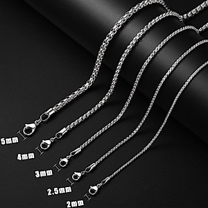 Fiusem Silver Tone Chain for Men, 2.5mm Mens Chain Necklaces, Stainless Steel Box Chain Necklace for Men and Women, Mens Necklace 20 Inch