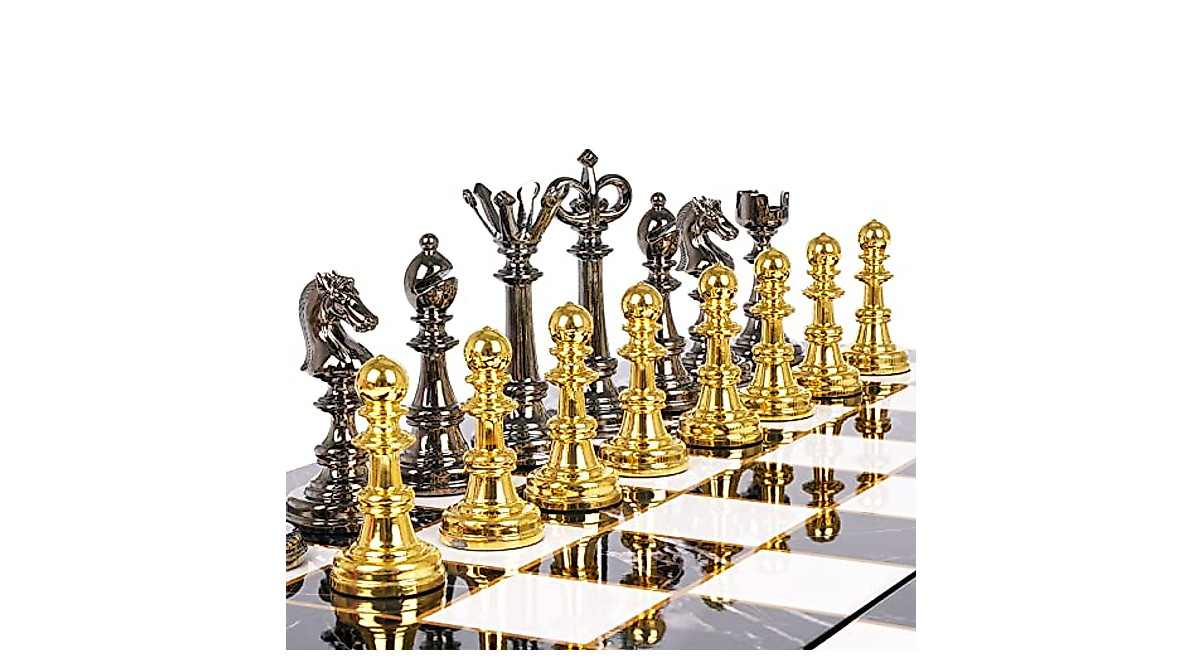 Premium 2 in 1 Metal Chess & Checkers Set - 15 Inch