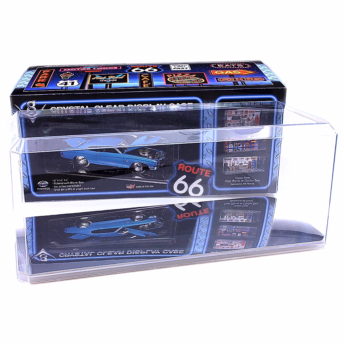 Pioneer Plastics 355CD Clear Plastic Display Case for 1:18 Scale Cars (Mirrored), 13" W x 5.5" D x 5" H (Mailer Box)