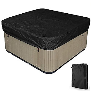 Klzzuk Square Hot Tub Cover Weather Resistant UV-Anti Outdoor SPA Cover Swimming Pool Protector Dust Cover for Hot Tub Garden Furniture (220 * 220 * 90cm,Black)