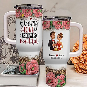 Personalized 40oz Tumbler with Handle – Valentine's card exchange-Custom Couple Gift for Anniversary Wedding Gift, Birthday, Mother's Day, Valentine’s Day DsqTNl