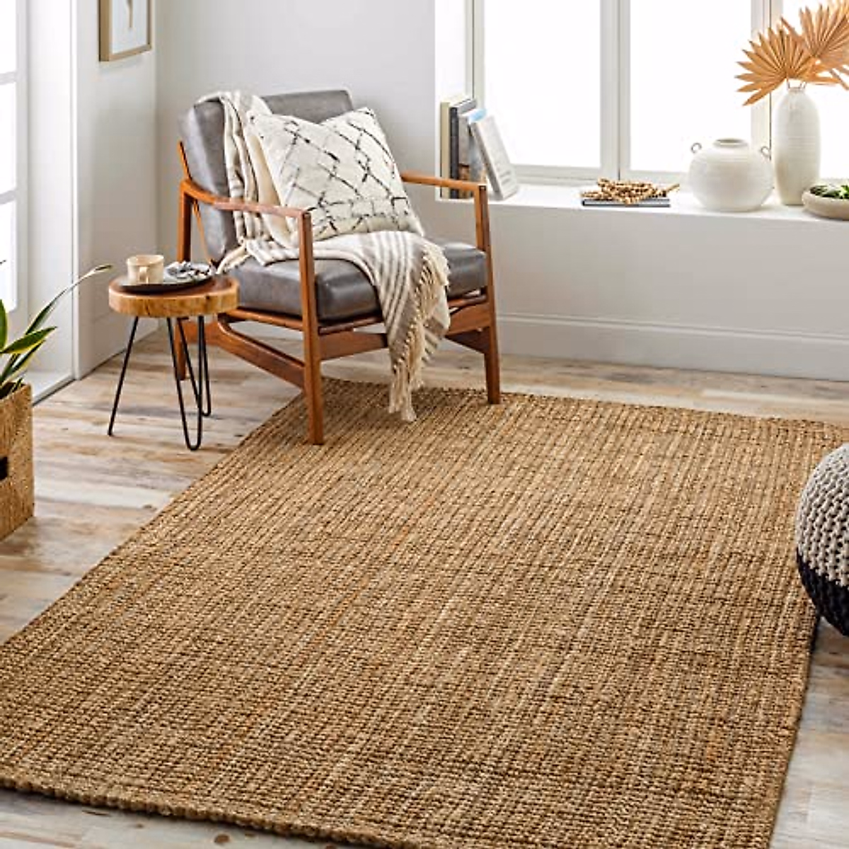 Hauteloom Ilana Jute Living Room, Bedroom Area Rug - Transitional, Traditional - Faded Driftwood,Chocolate Brown,Dark Brown - 8'6" x 11'6"