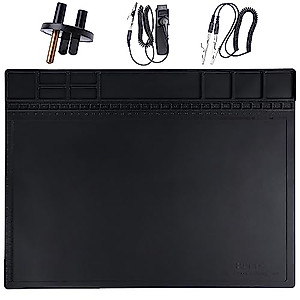 Premium Heat Resistant 932°F Anti Static Mat, HPFIX ESD Mat with Grounding Wire, Grounding Plug, and ESD Wristband, Silicone Soldering Repair Mat for Computer, PC Building, Eelectronics