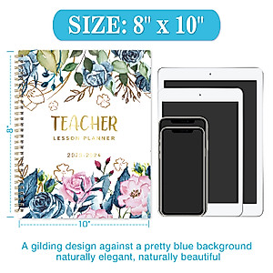 Teacher Planner 2023-2024 - 2023-2024 Weekly & Monthly Lesson Plan Book, July 2023 - June 2024, 8" x 10", Academic Planner 2023-2024 with Twin-Wire Binding for Teachers - Ink-painting Roses