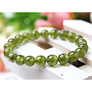 LiZiFang Genuine Natural Olivine Peridot Gemstone Stretch Round Crystal Bead Bracelet 6mm