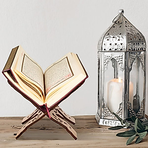 ABOOFAN Kuran Quran Koran Holy Book Stand Holder Foldable Wooden Book Stand with Intricate Carvings Calligraphy Bookshelf Muslim Eid Ramadan Religious Gift