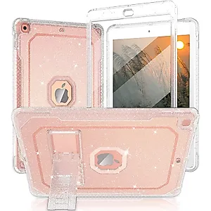 ZoneFoker Case for iPad Air 2 Case, for iPad 6th/5th Generation 2018/2017, for Apple iPad 9.7 inch with Screen Protector/Stand,Clear Glitter Full-Body Coverage Slim Cover for Girls Women Kids