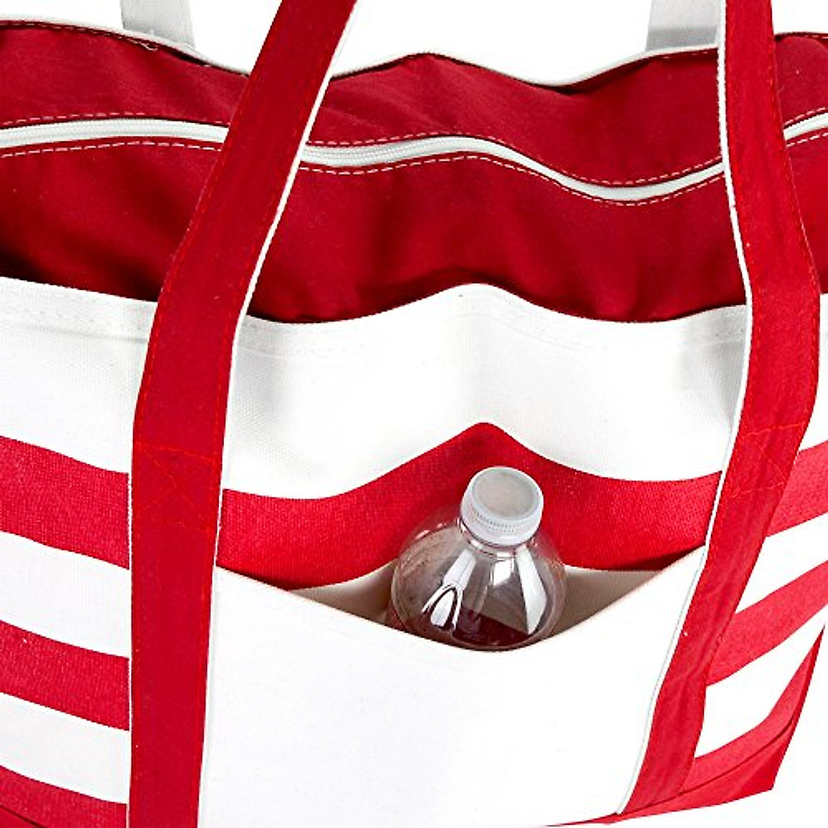 DALIX Striped Boat Bag Premium Cotton Canvas Tote in Red