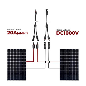 BougeRV 20Ft 10AWG Solar Extension Cable and 1 Pair of Solar Y Branch Parallel Connectors, Included Extra Free Pair of Connectors, 20Ft Solar Extension Cable Connector Kit Made of Pure Copper