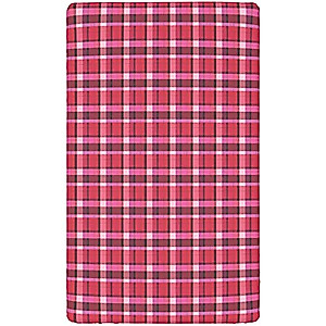 Plaid Themed Fitted Crib Sheet,Standard Crib Mattress Fitted Sheet Ultra Soft Material-Baby Sheet for Boys Girls,28“ x52“,Pink and Pale Maroon
