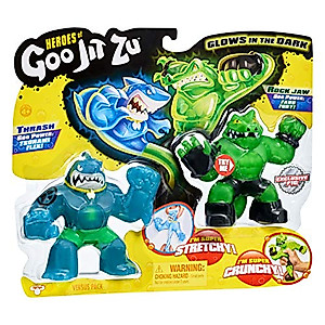 Heroes of Goo Jit Zu - 2 Pack of Glow in The Dark Action Figures, Thrash Vs Rockjaw