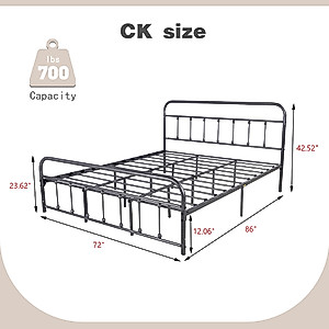 alazyhome California King Size Bed Frame Classic Metal Platform Mattress Foundation with Victorian Style Iron-Art Headboard Under Bed Storage No Box Spring Needed Black/Silver