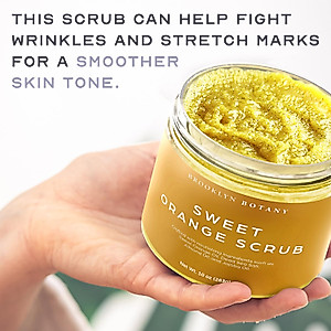 Brooklyn Botany Dead Sea Salt and Sweet Orange Body Scrub - Moisturizing and Exfoliating Body, Face, Hand, Foot Scrub - Fights Stretch Marks, Fine Lines, Wrinkles - Great Gifts for Women & Men - 10 oz