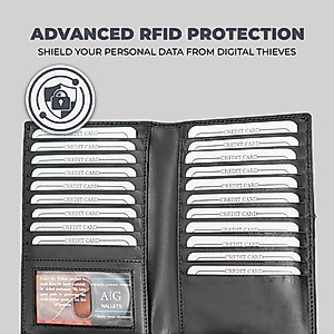 AG Wallets Leather Wallet for Men & Women - Secure RFID Wallet with Space for 20 Credit Cards, 1 ID & Cash - Cowhide Leather Wallet - Slim Bifold Wallet - Long Wallet for Casual or Office - Black