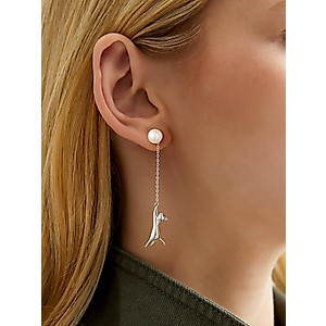 Kitten Drop Earrings for Women Elegant Pearl Stud 925 Sterling Silver Cat Dangle Earrings