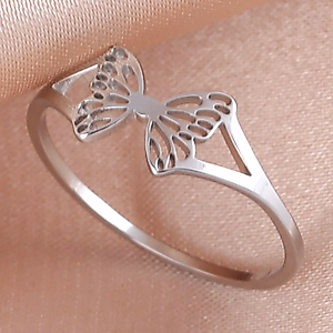 Jude Jewelers Stainless Steel Cute Dainty Butterfly Style Birthday Christmas Promise Statement Ring (Silver, 9)