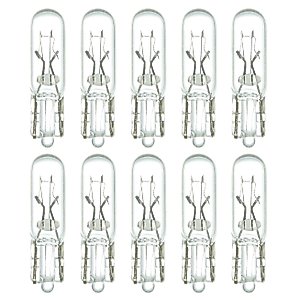 Sunlite T1.75 Mini-Tube Bulb, 1.12 Watts, 4 Lumens, 14 Volts, C-2F Filament, European Glass Wedge W2x4.6d Base, Clear Finish, 2800K Soft White, for Automotive & Indicator Lights, 10 Pack