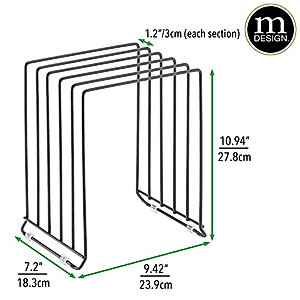 mDesign X-Large Steel Storage Tray Organizer Rack for Kitchen Cabinet, Divided Holder - 5 Slots for Skillets, Frying Pan, Pot Lids, Cutting Board, Baking Sheets, Concerto Collection, 2 Pack, Dark Gray
