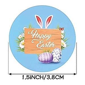 Acewen 1000Pcs/2 Rolls Easter Stickers Easter Theme Stickers Self-Adhesive Roll Stickers 16 Designs Happy Easter Day Sticker for Party Supplies
