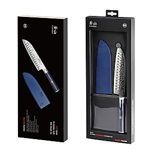 Cangshan Kita Series High Carbon X-7 Damascus Steel Santoku Knife with Sheath 7-Inch, 501424