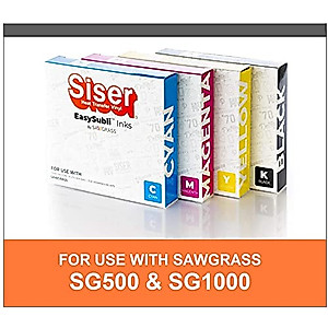 Sawgrass EASYSUBLI Sublimation Ink cartridges for SG500 Printer (Full Set) Bundle with EasySubli HTV Heat Transfer Vinyl - 10 Sheets EasySubli 8.4x11 and 10 Sheets EasySubli Mask 8x10 for Siser Users