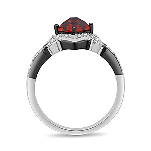 Jewelili Enchanted Disney Fine Jewelry The de Vil is in the Details Sterling Silver and Black Rhodium 1/5 cttw Diamond and Garnet Disney Cruella Live Action Ring, Size 7